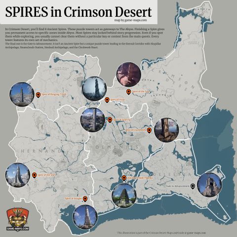 Crimson Desert Map: All 8 Ancient Spire locations