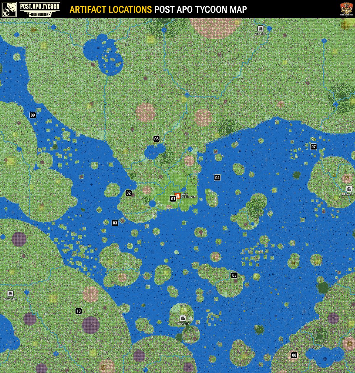 Artifact Locations Map for Post Apo Tycoon